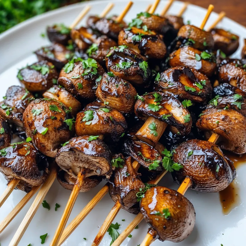 Balsamic Garlic Grilled Mushroom Skewers