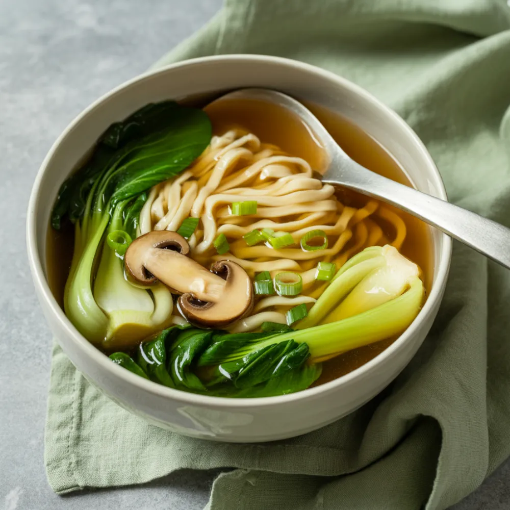 Bok Choy and Mushroom Noodle Soup